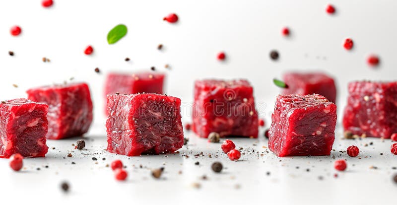 Pieces of Raw Beef. Set of Fresh Beef Cubes Isolated on White ...