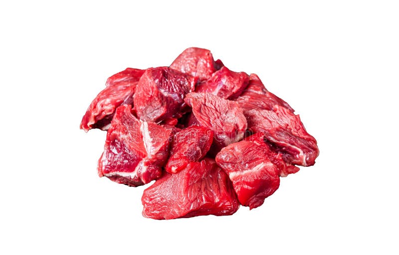 Pieces of Raw Diced Beef Fillet Meat. Isolated, White Background. Stock ...
