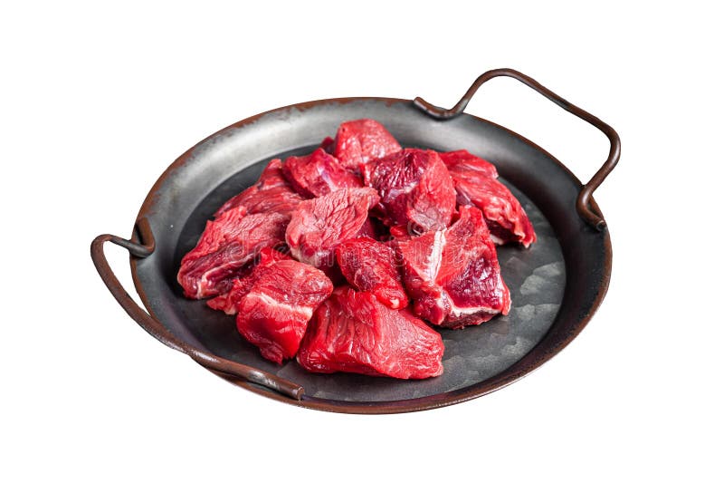 Pieces of Raw Diced Beef Fillet Meat. Isolated on White Background ...