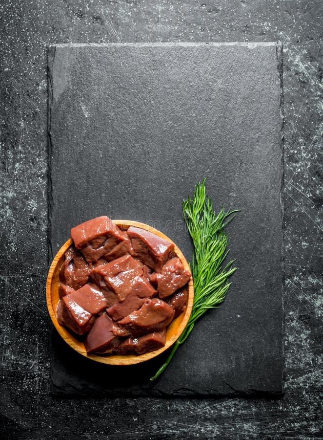 Pieces of Raw Liver on a Plate of Dill Stock Image - Image of meal ...