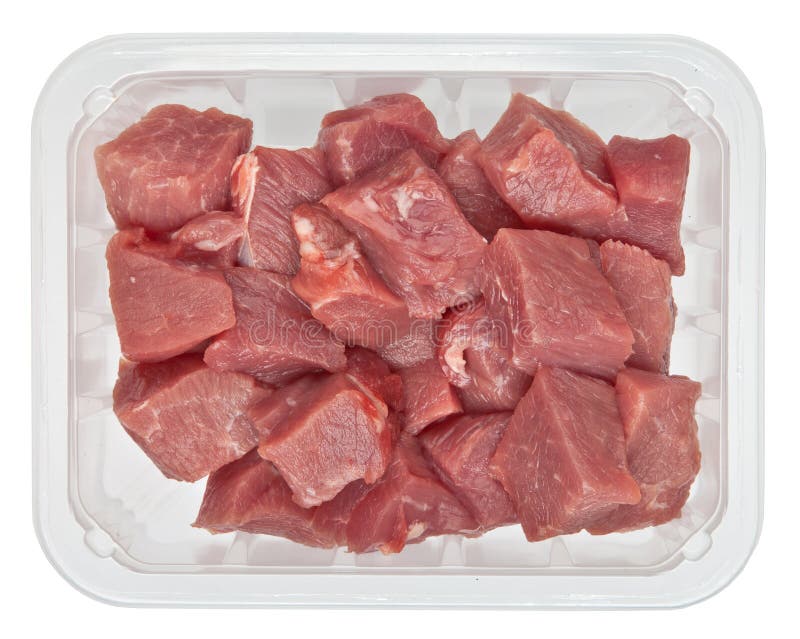 The Pieces of Raw Meat in Box Isolated on White Background Stock Image ...