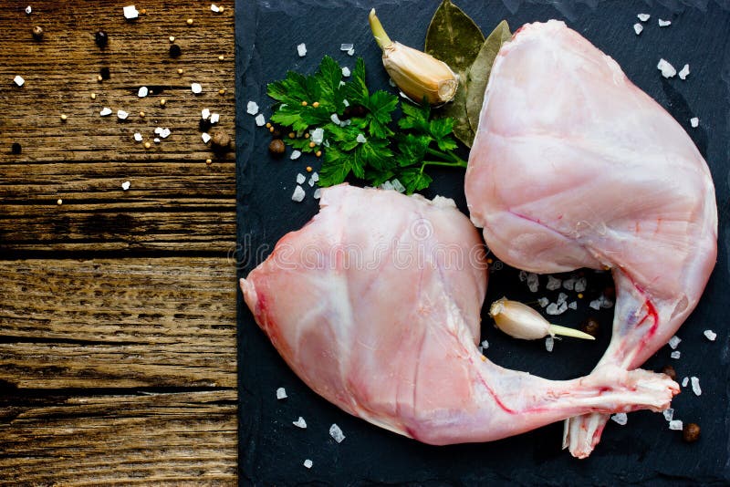 Pieces of Raw Rabbit and Seasonings Stock Photo - Image of closeup ...