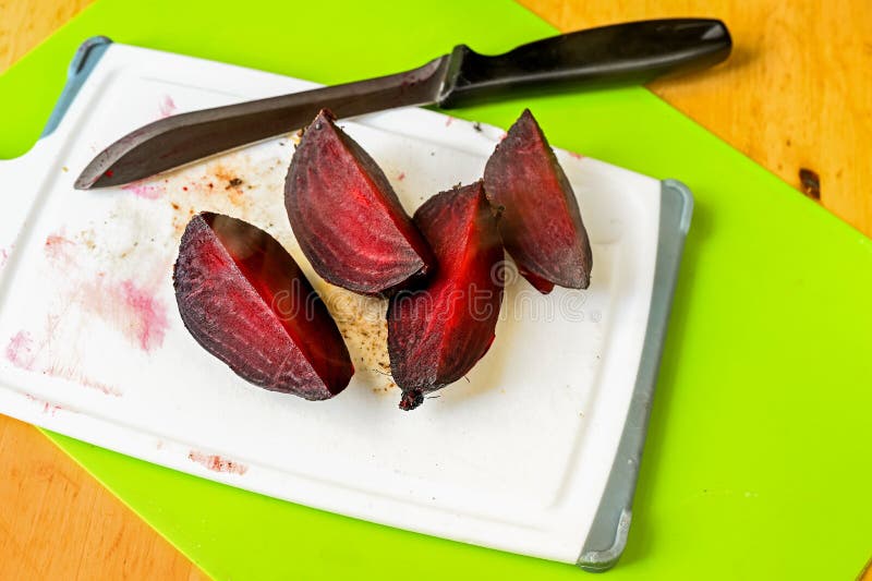4 Pieces of Red Beetroot, Knife, Board Stock Image - Image of healthy ...
