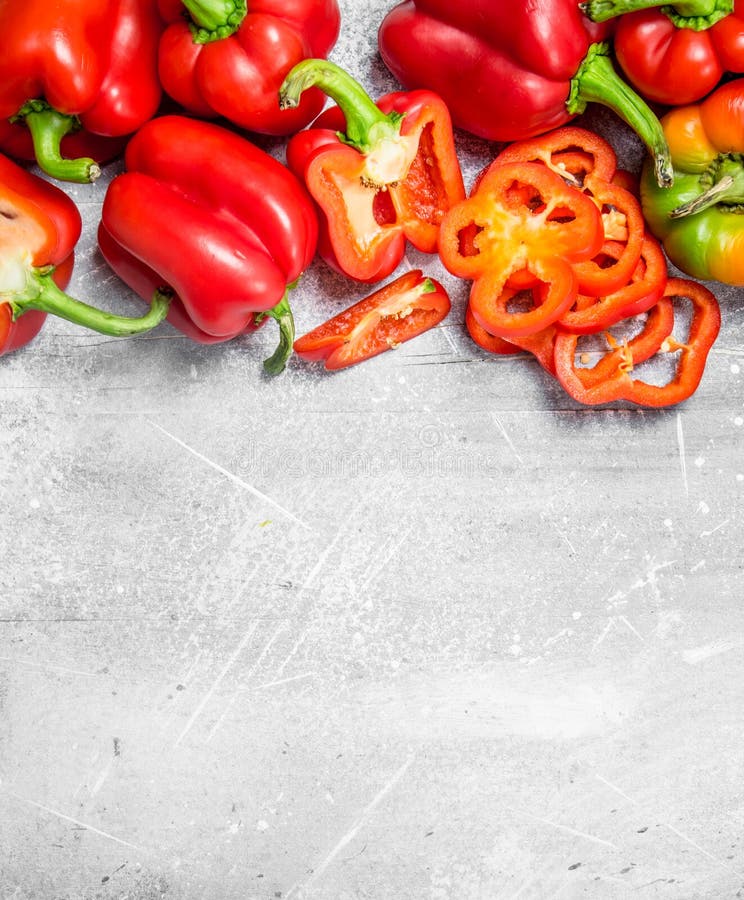 Pieces of red sweet pepper stock image. Image of fresh - 141813601