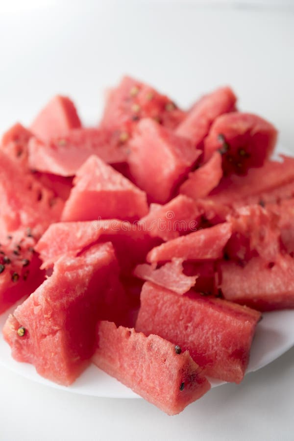 Pieces of Red Watermelon on a White Background Stock Photo - Image of ...