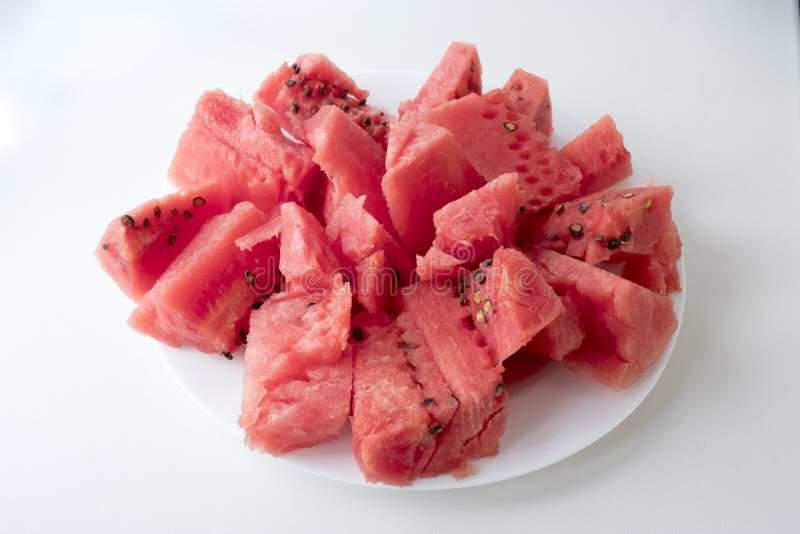 Pieces of Red Watermelon on a White Background Stock Photo - Image of ...