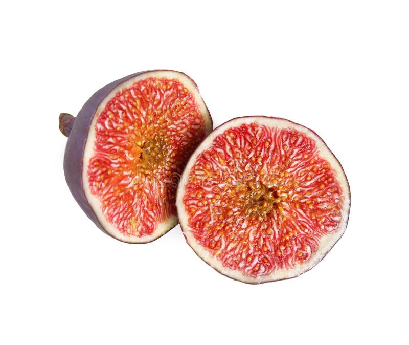 Pieces of Ripe Fresh Fig Isolated on White, Top View Stock Photo ...