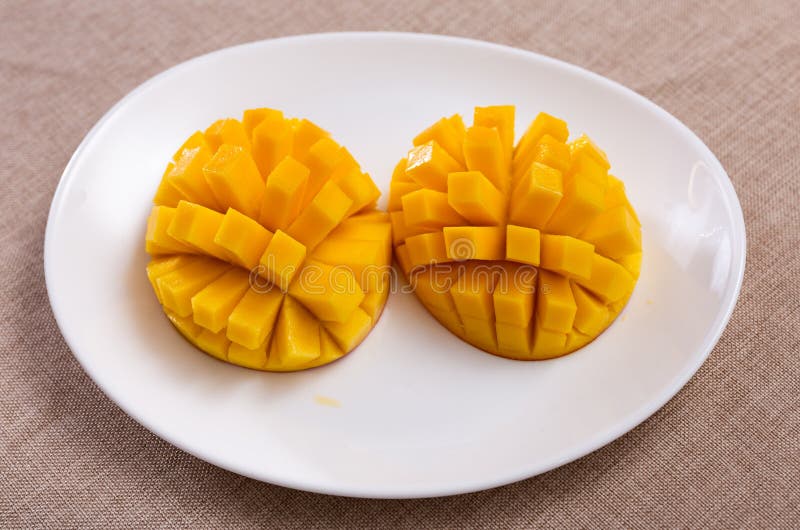 Pieces of Ripe Mango Served on Platter Stock Photo - Image of piece ...