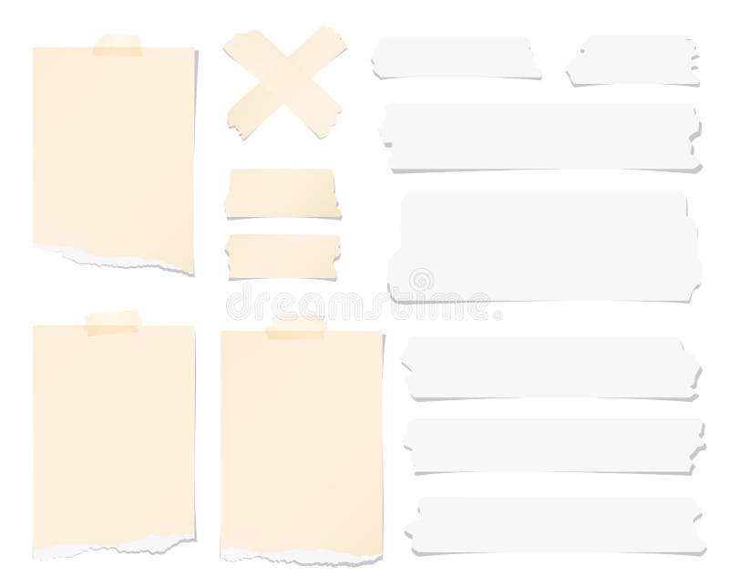 Pieces of Ripped Brown Blank Note Paper, Sticky, Adhesive Tapes are ...