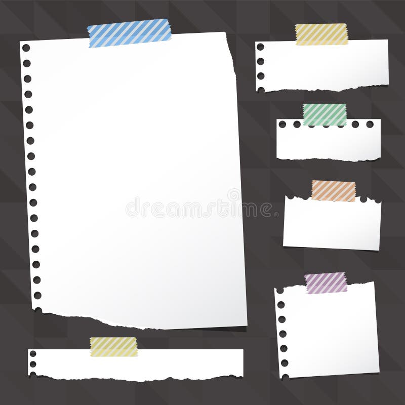 Pieces of Ripped White Notebook Paper are Stuck with Sticky Tape on ...