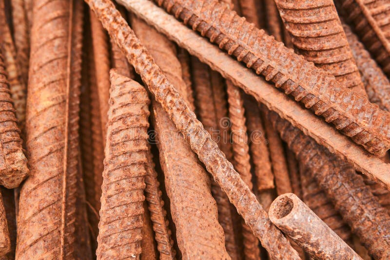 Pieces of Rusty Rebar Piled in a Heap Close-up Stock Photo - Image of ...