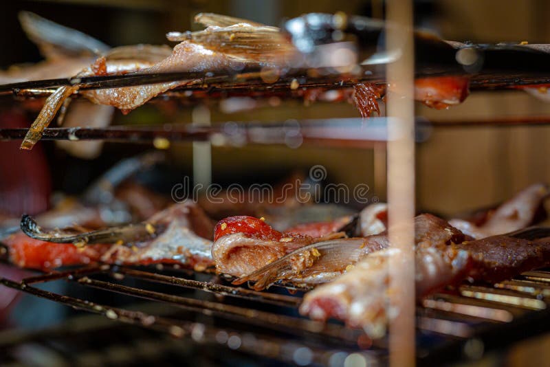 Salmon Collars Drying on a Rack. Stock Photo - Image of gourmet, coho ...