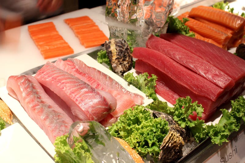 Pieces of Salmon and Tuna Fish Stock Photo - Image of meat, pink: 25371178