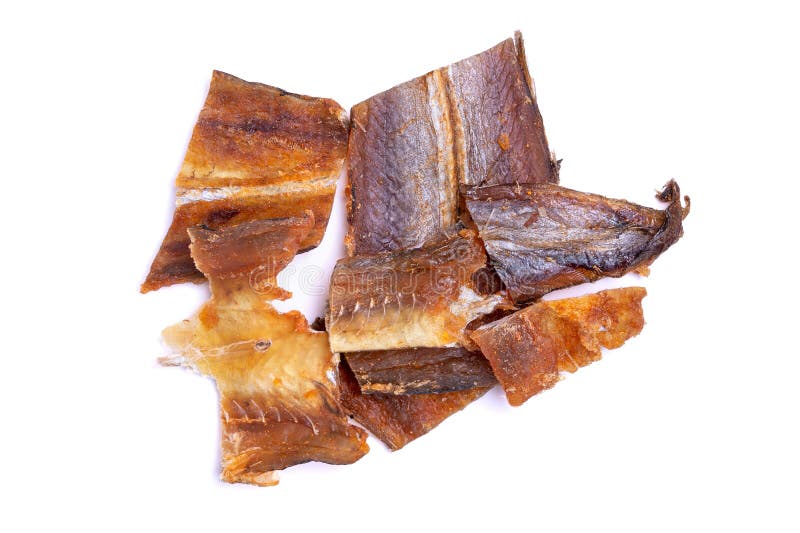 Pieces of Salted Dried Fish with Spices Isolated on a White Background ...