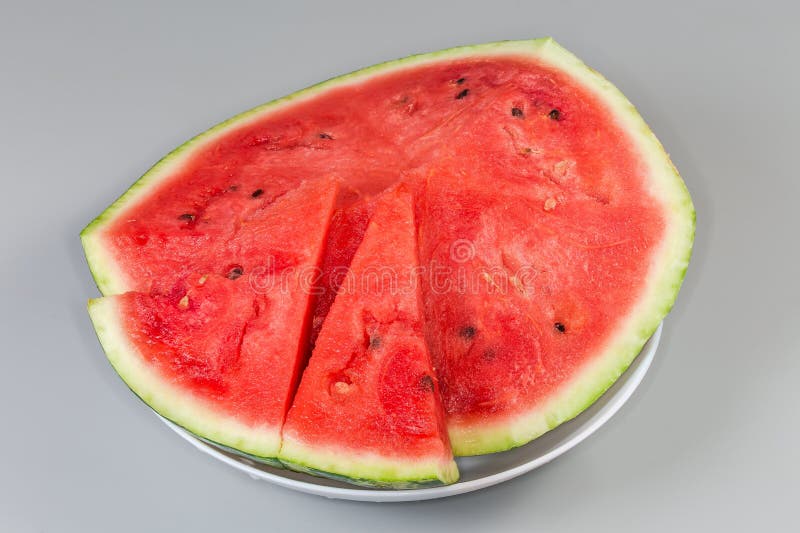 Pieces of the Watermelon on Dish on Gray Background Stock Image - Image ...