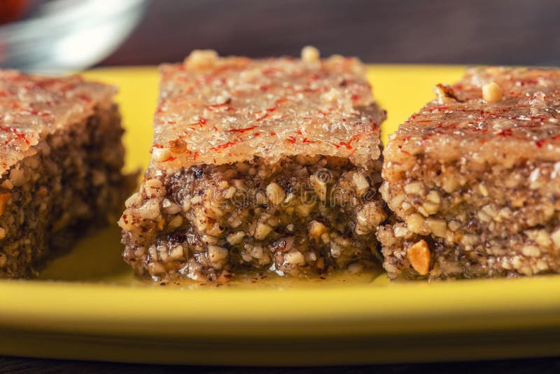 Pieces of Sheki Halva on a Plate Stock Photo - Image of balmy, oriental ...