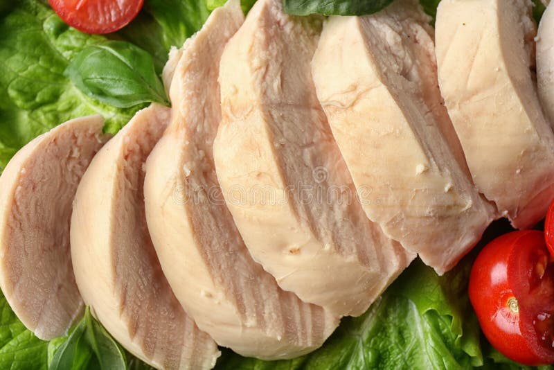 Pieces of Sliced Boiled Chicken Fillet, Closeup Stock Image - Image of ...