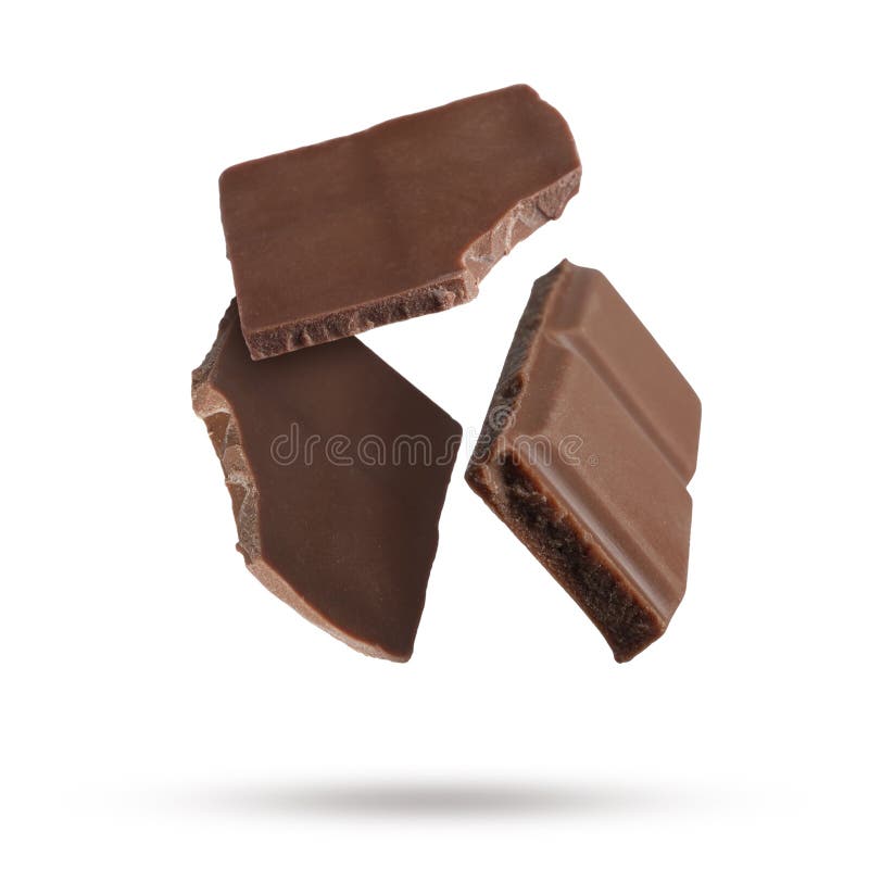 Pieces of Sweet Chocolate Falling on White Background Stock Image ...