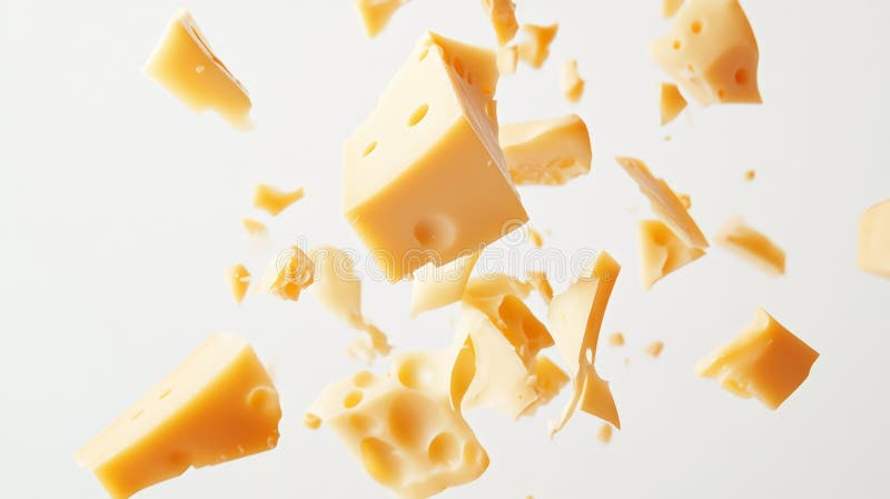 Pieces of Swiss Cheese Falling on White Background Stock Illustration ...