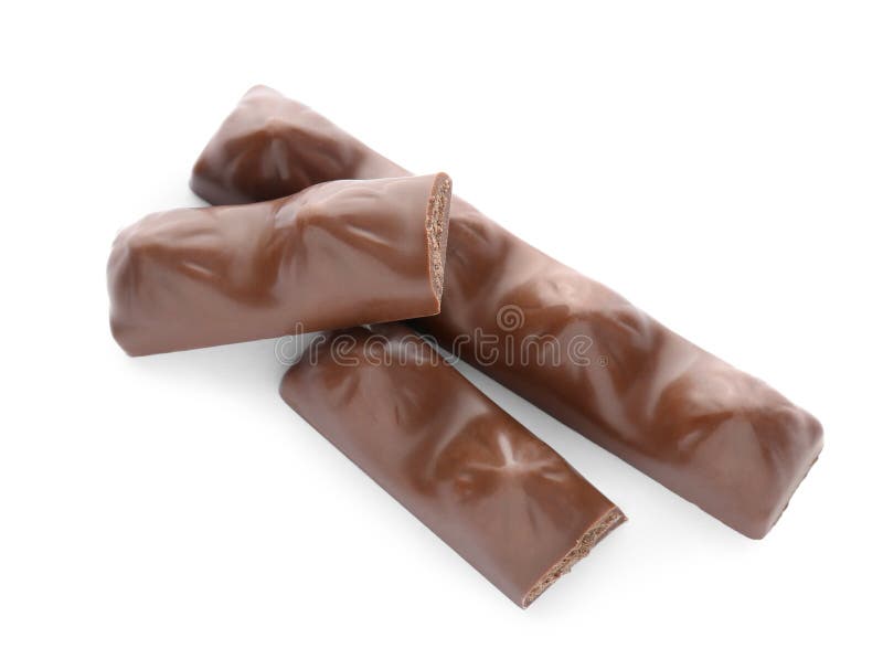 Pieces of Tasty Chocolate Bars on White Background, Top View Stock ...
