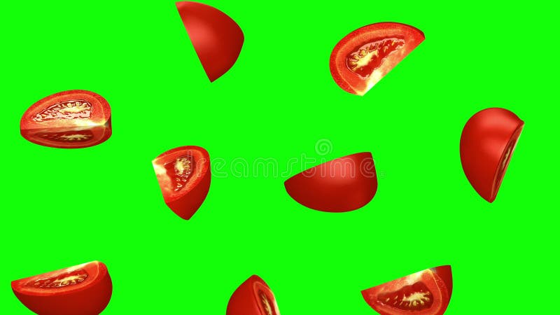 Pieces of Tomato Falling on Green Screen, Seamless Loop, CG Stock Video ...