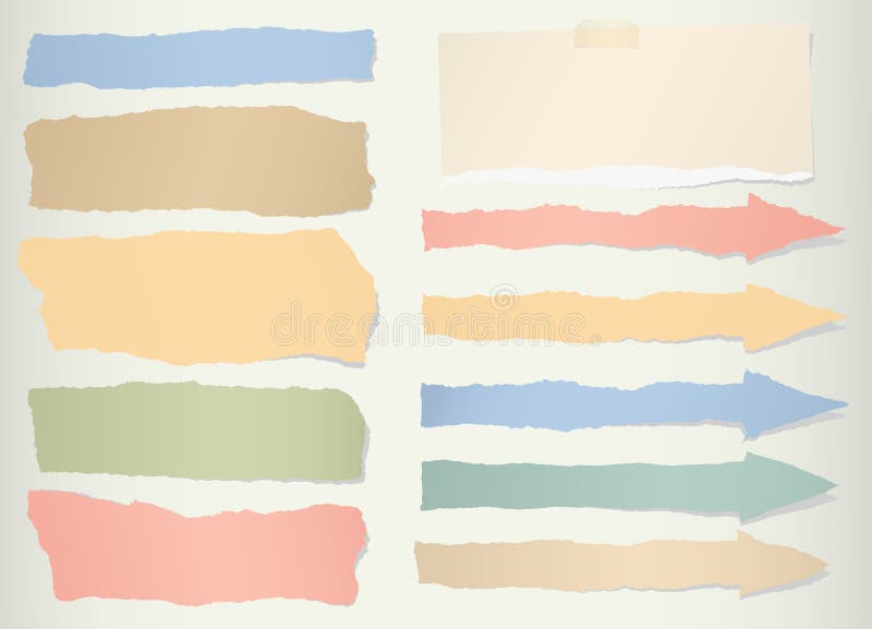 Pieces of Torn Colorful Blank Paper, Arrow Symbol Stock Vector ...