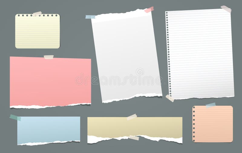Pieces of Torn Colorful and White, Lined Note, Notebook Paper Strips ...