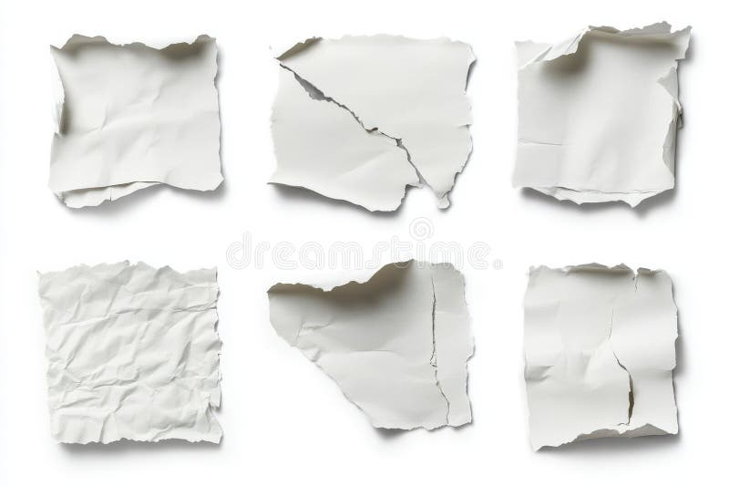 Pieces of Torn Paper Squares Isolated on White Background Stock ...