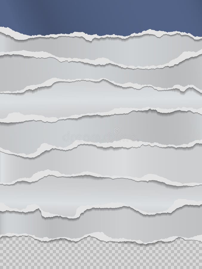 Pieces of Torn, Ripped White and Blue Vertical Paper with Soft Shadow ...