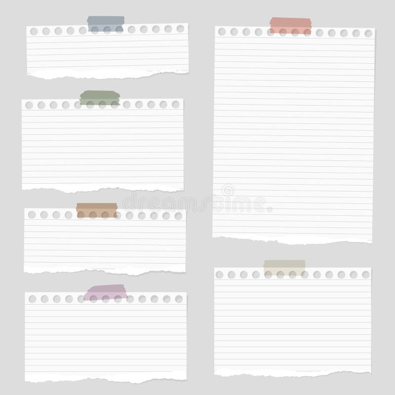 Pieces of Torn White Blank Lined Note Paper with Colorful Sticky Tape ...