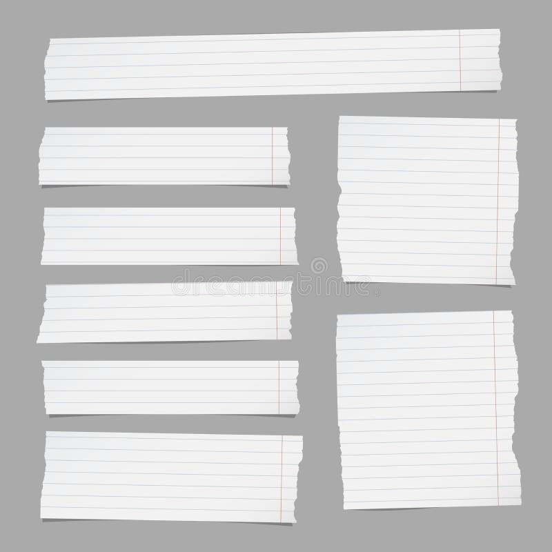 Pieces of Torn White Lined Note Paper on Gray Background Stock Vector ...