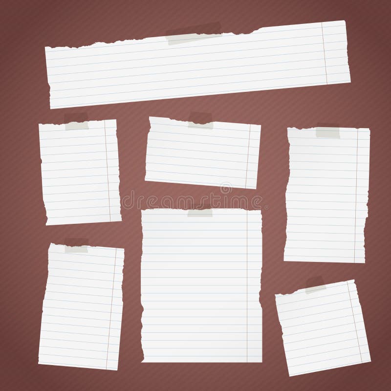 Pieces of Torn White Lined Note Paper with Sticky Tape on Diagonal Dark ...