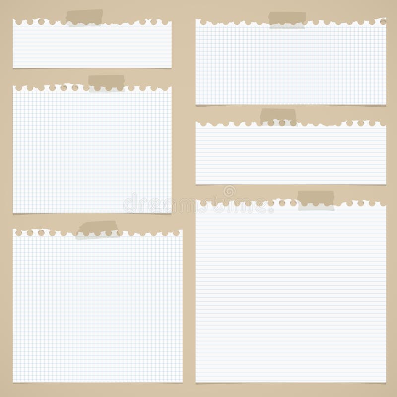 Pieces of Torn White Lined and Squared Notebook Paper with Sticky Tape ...