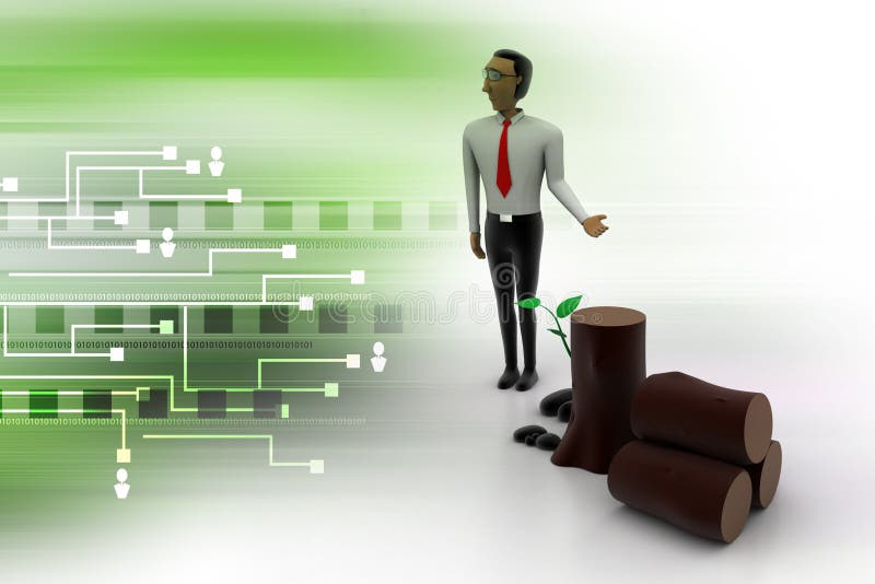 Pieces of tree and man stock illustration. Illustration of environment ...