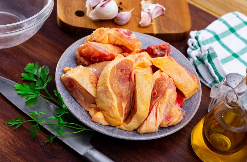 Pieces of Unprepared Chicken on Table Stock Photo - Image of dinner ...