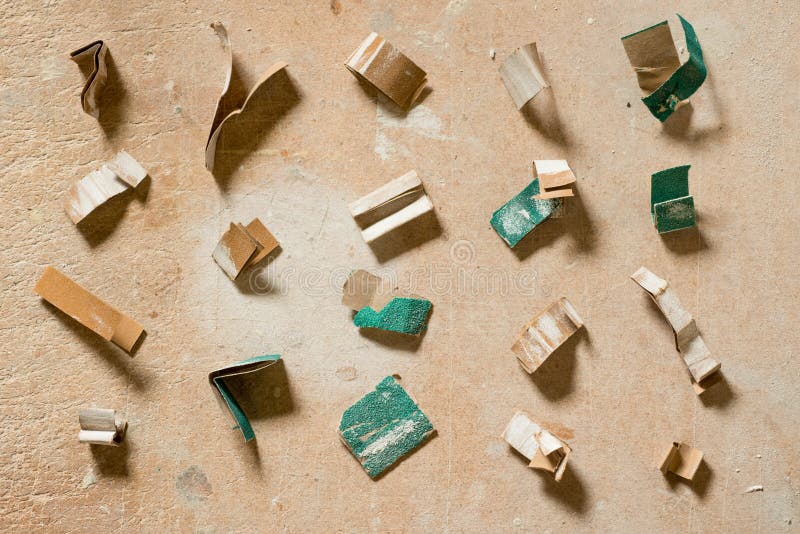 Pieces of Used Crumpled Sandpaper Arranged in a Grid Stock Photo ...
