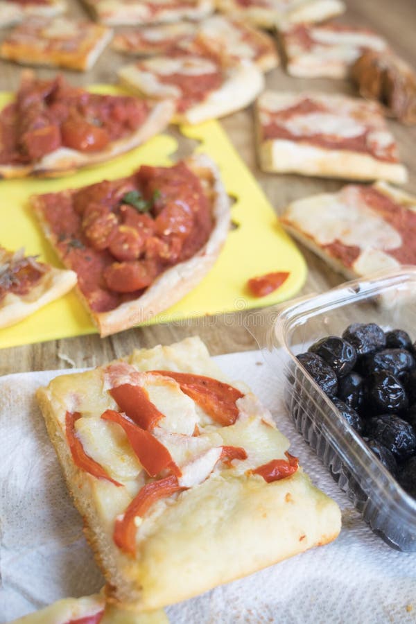 Pieces Various of Homemade Pizza on a Wooden Table Stock Image - Image ...