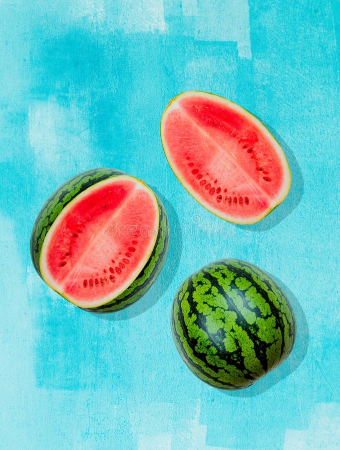 Pieces of Watermelon on Background Painted in Blue Stock Image - Image ...