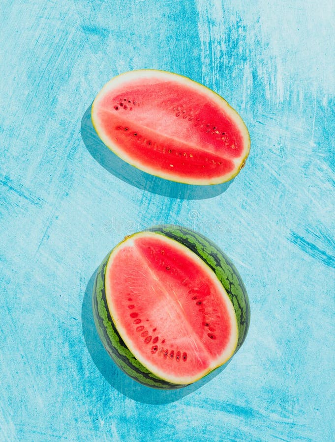 Pieces of Watermelon on Background Painted in Blue Stock Photo - Image ...