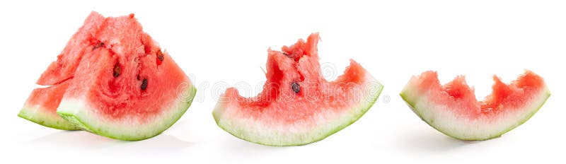 Pieces of Watermelon with Bite on White Background Stock Photo - Image ...