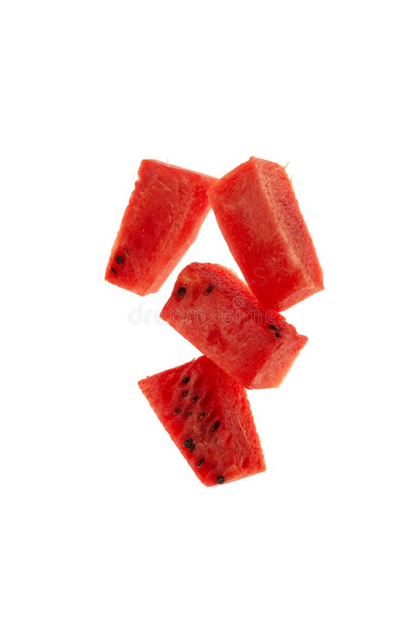Pieces of Watermelon Levitating on White Background. Sugary Watermelon ...