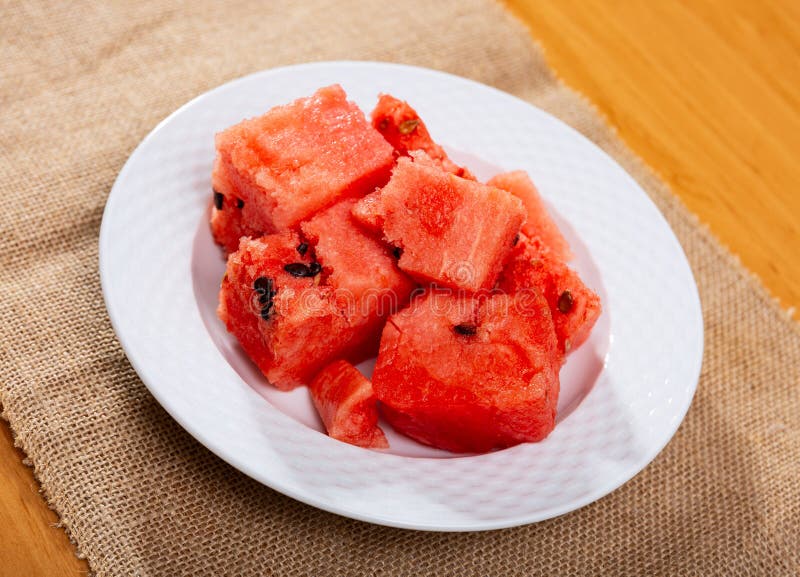 Pieces of Watermelon Served in a Plate Stock Photo - Image of skin ...