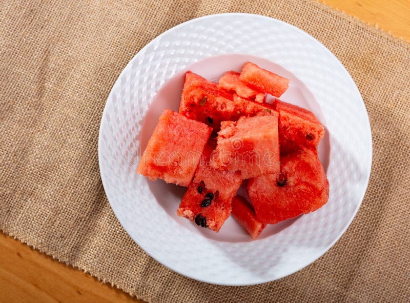 Pieces of Watermelon Served in a Plate Stock Photo - Image of skin ...
