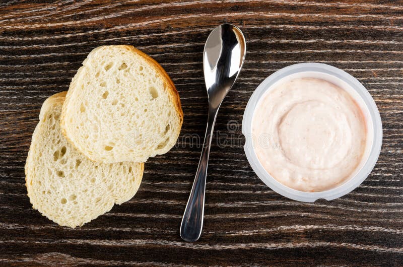 Spoon in Jar with Krill Paste, Sandwich with Krill Paste on Table. Top ...