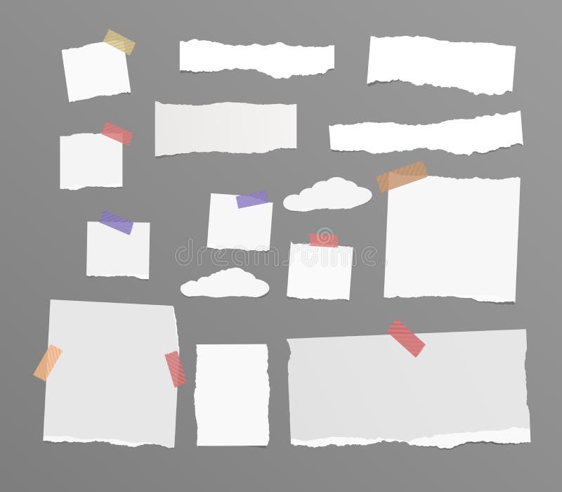 Pieces of White and Beige Torn Note, Notebook Paper Sheets Stuck on ...