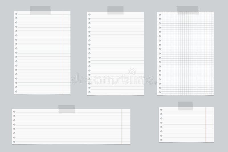 Pieces of White Lined and Squared Notebook Paper with Sticky Tape on ...