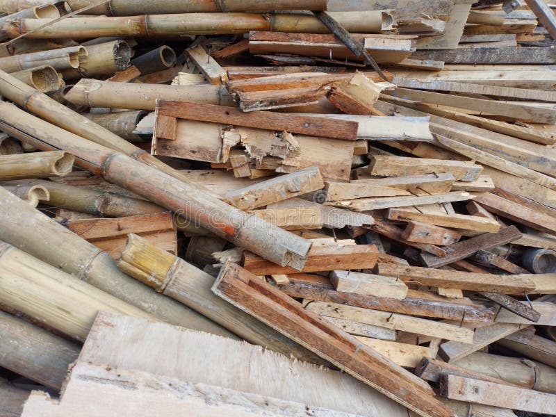 Pieces of Wood and Bamboo Left Over from Building a House Stock Image ...