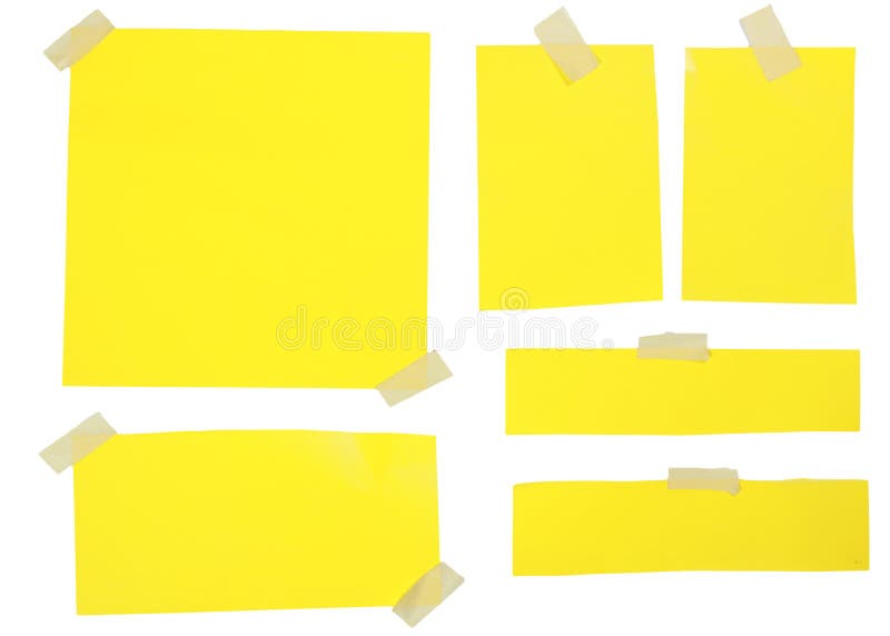 Pieces of Yellow Papers Isolated on White Stock Image - Image of paper ...