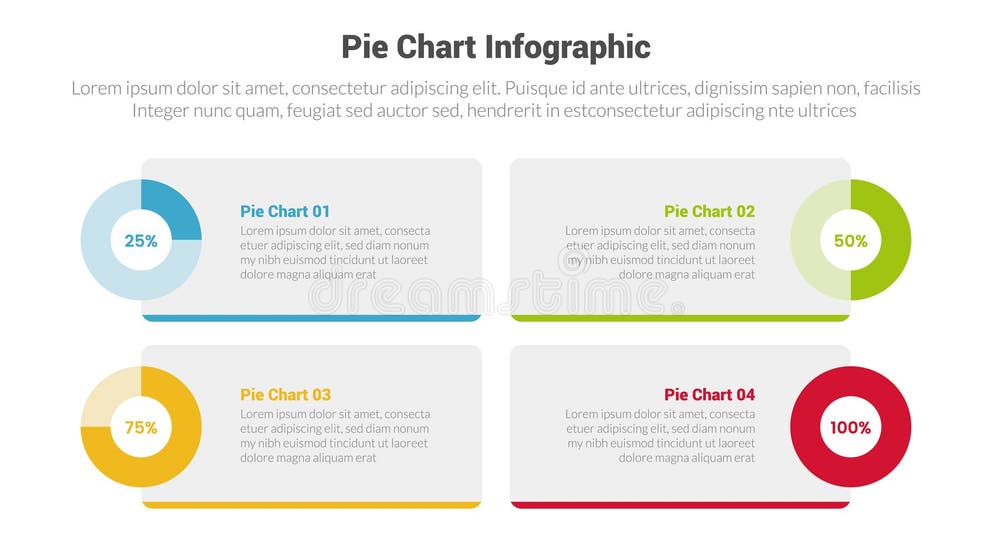 Piechart or Pie Chart Diagram Infographics Template Diagram with 4 Point with Rectangle Box and ...