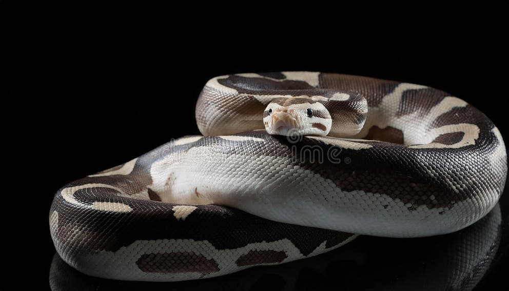 A Pied Ball Python Stand Out Against a Black Background Stock ...